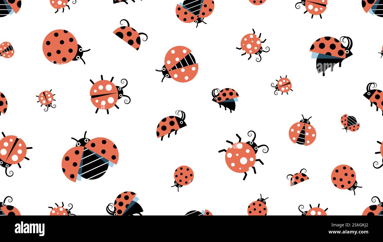 Cartoon ladybugs. Insect pattern, forest wildlife. Beetles background ...