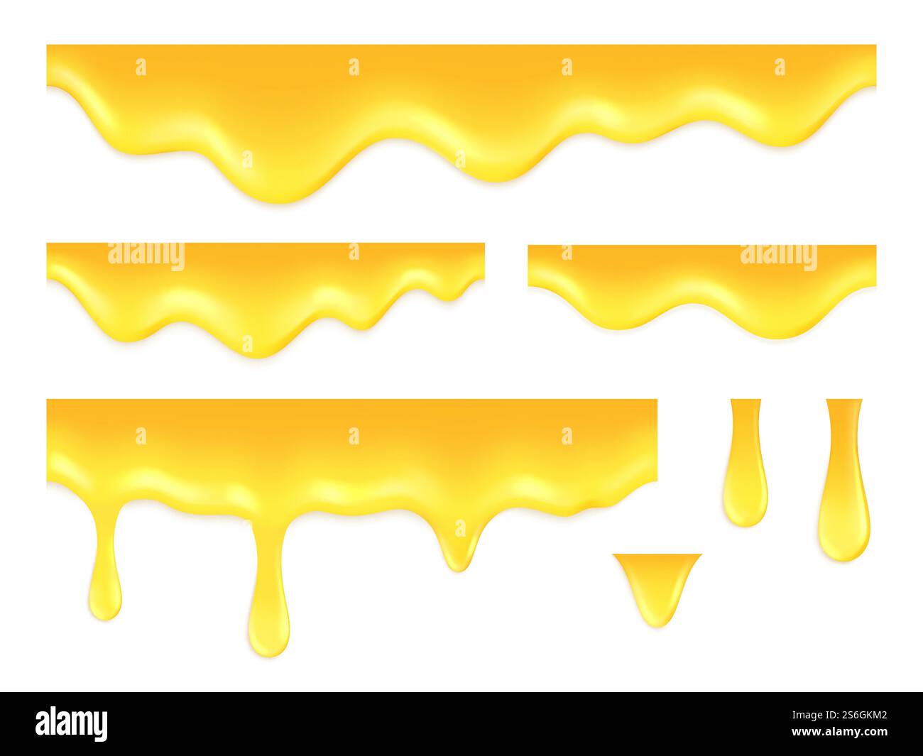 Dripping honey. Golden juice, melting syrup or sauce. Isolated ...