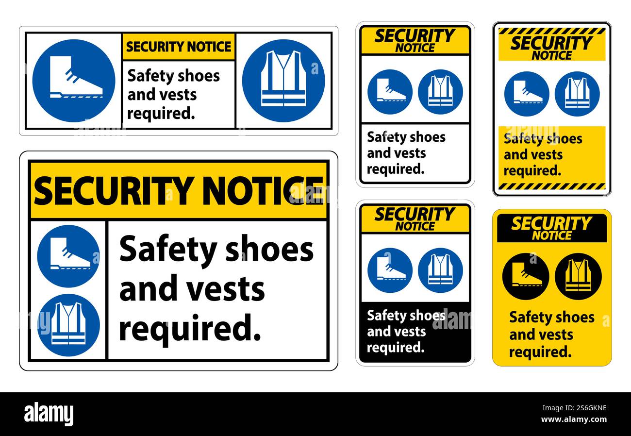 Security Notice Sign Safety Shoes And Vest Required With PPE Symbols on ...