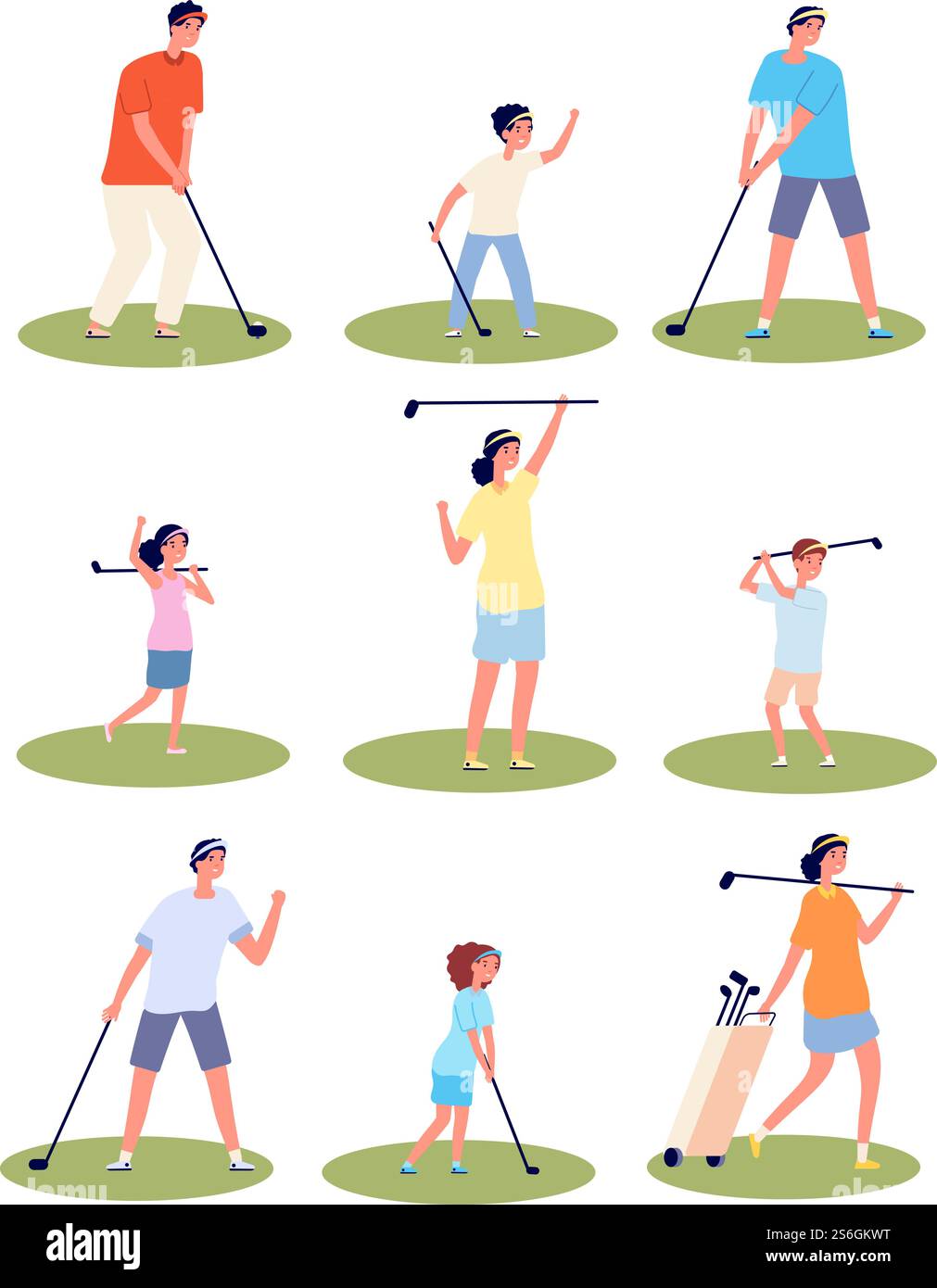 Golf players characters. Men women playing, isolated golfers with ...