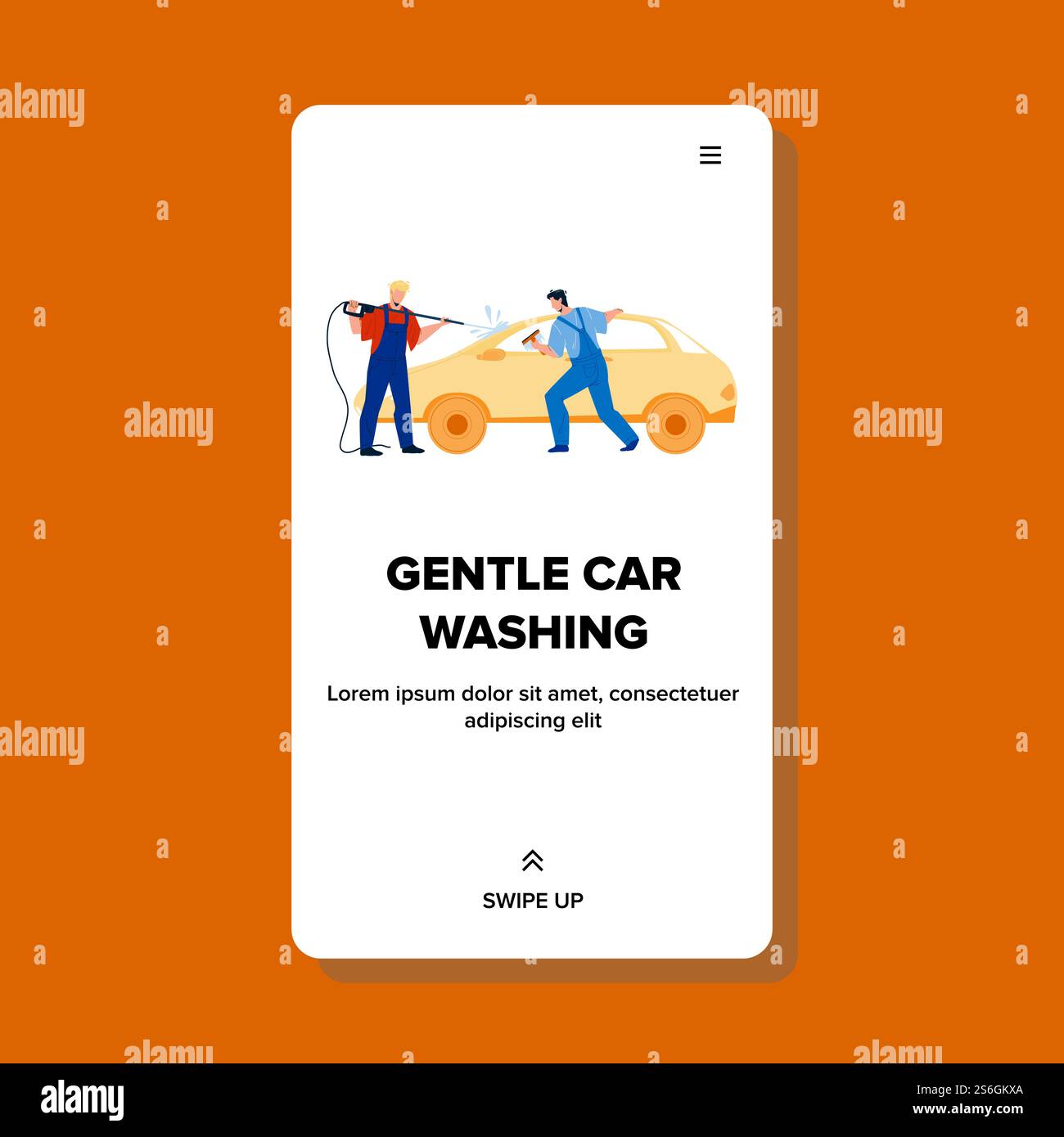 Gentle Car Washing Cleaners Togetherness Vector. Gentle Car Washing Men ...
