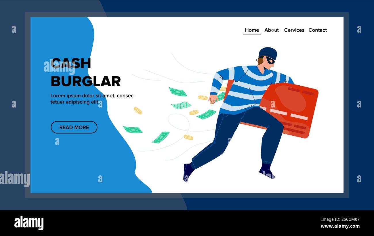 Cash Burglar Running With Bank Credit Card Vector. Thief Cash Burglar ...