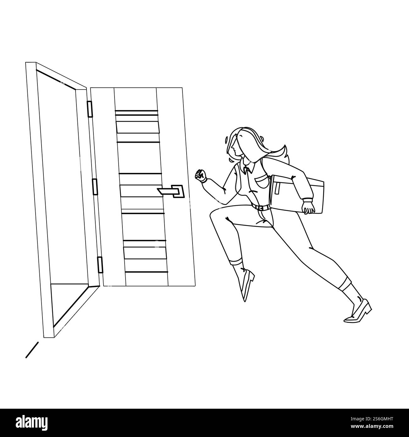 Woman Leaving Room, Running To Open Door Black Line Pencil Drawing ...