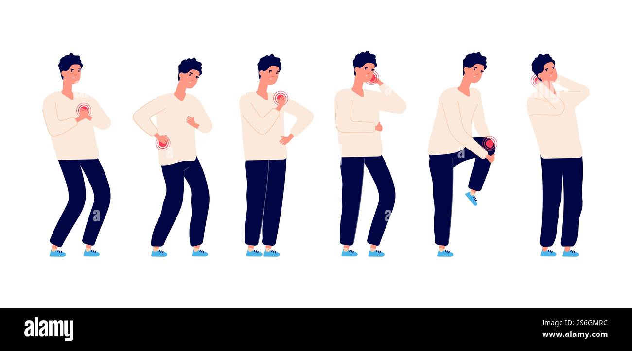 Man pain. Male ill, stomach ache and headache. Healthcare and medicine ...