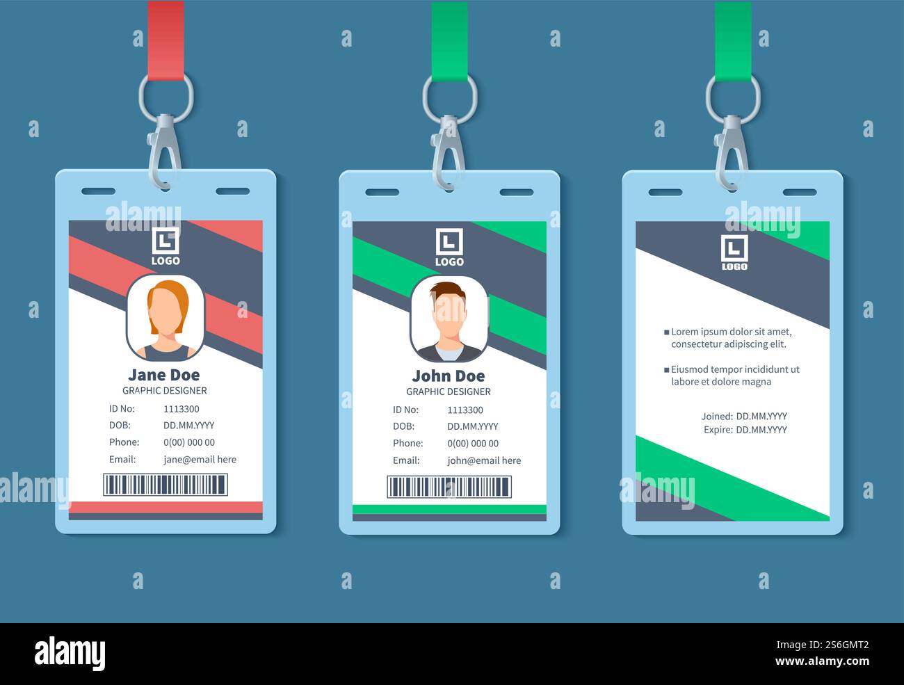 Id card. Corporate event staff badges, identity employee name label ...
