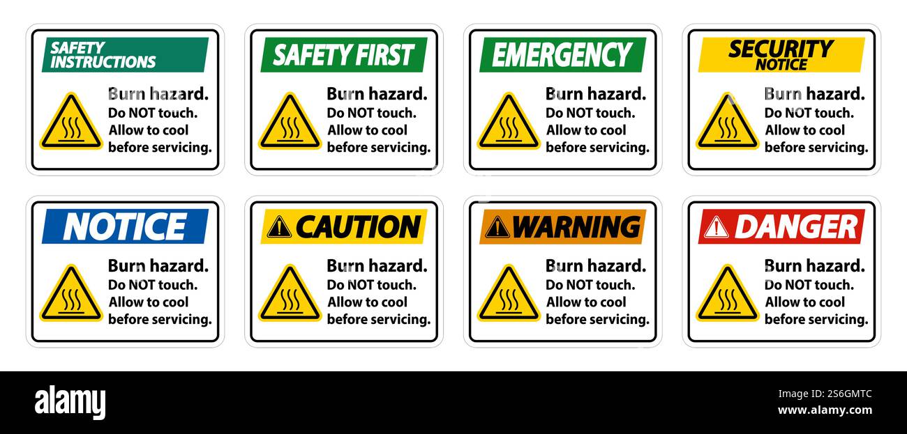 Burn hazard safety,Do not touch label Sign on white background Stock ...