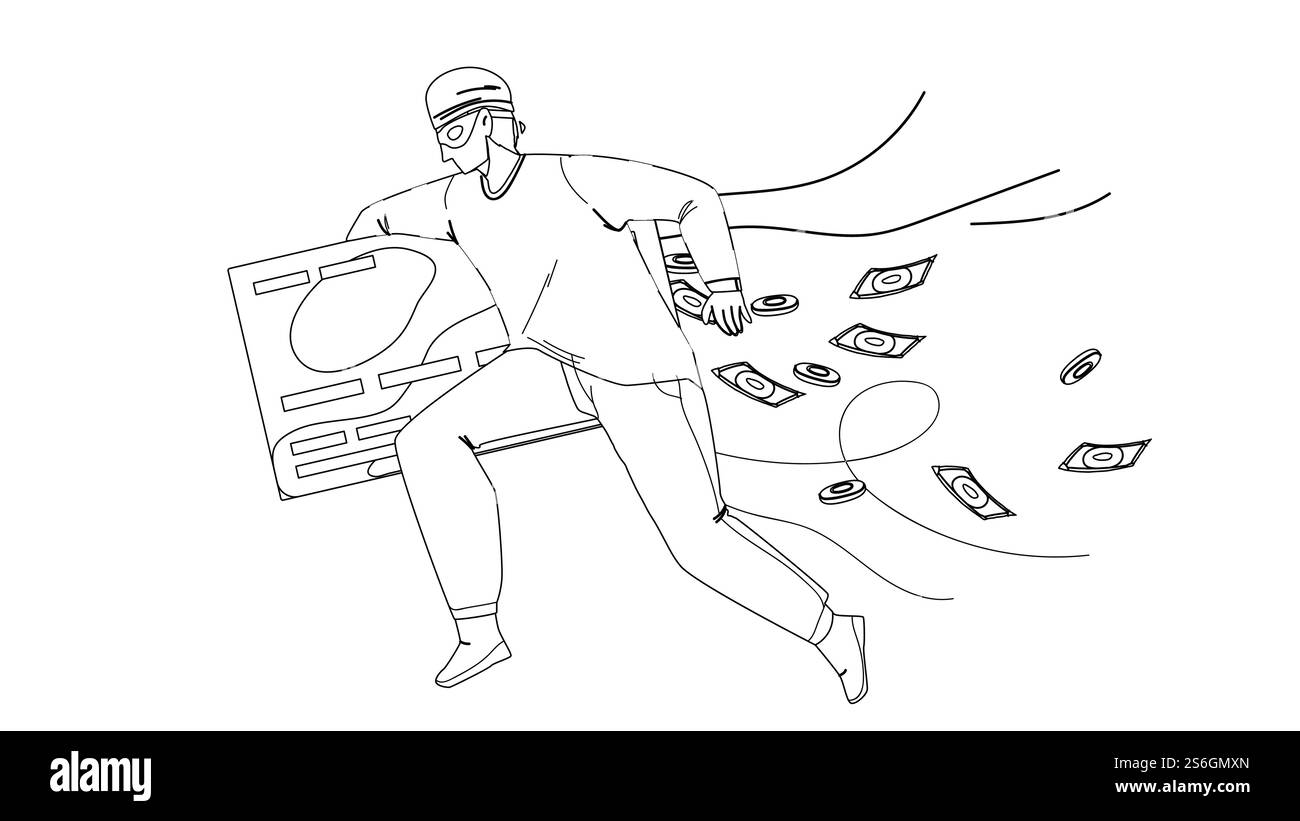 Thief Man Stealing Money From Credit Card Black Line Pencil Drawing ...