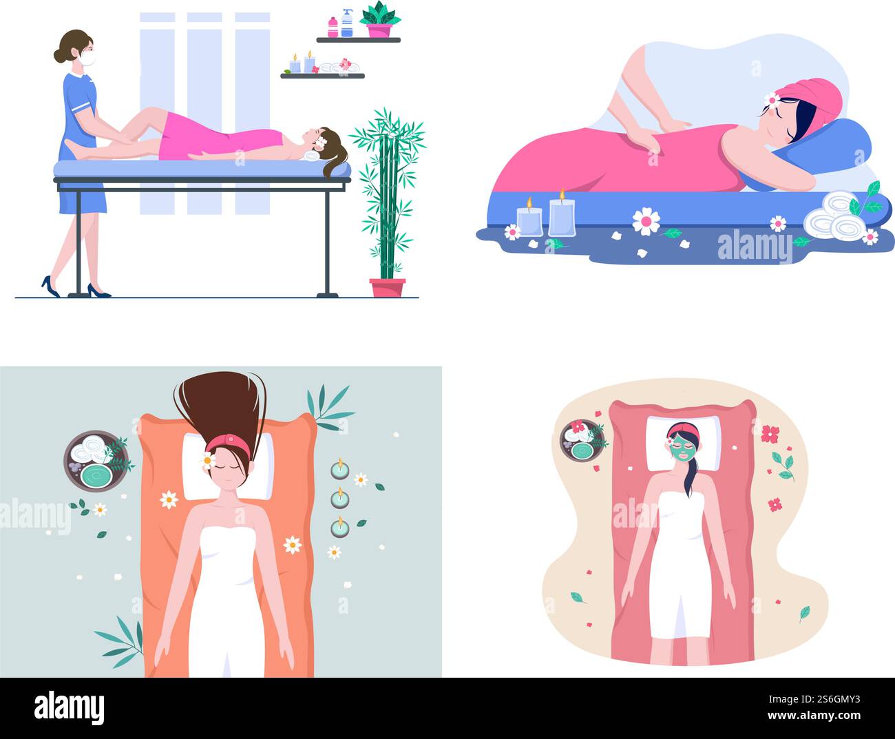 Massage Vector Illustration In Beauty Salon, Body Spa, Relaxation ...