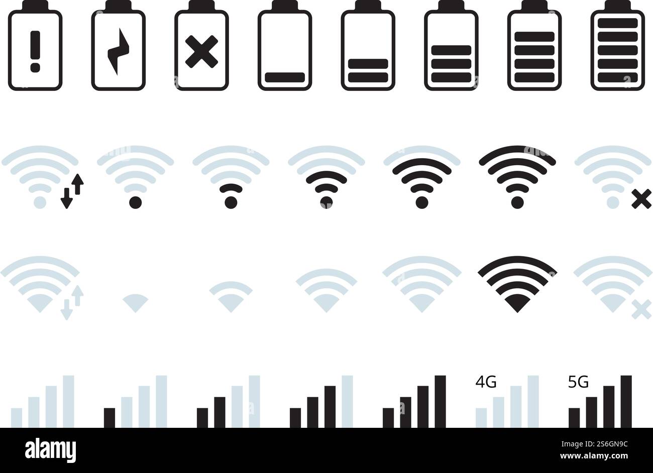 Phone interface bar. Mobile network wifi 5g signal battery status ...