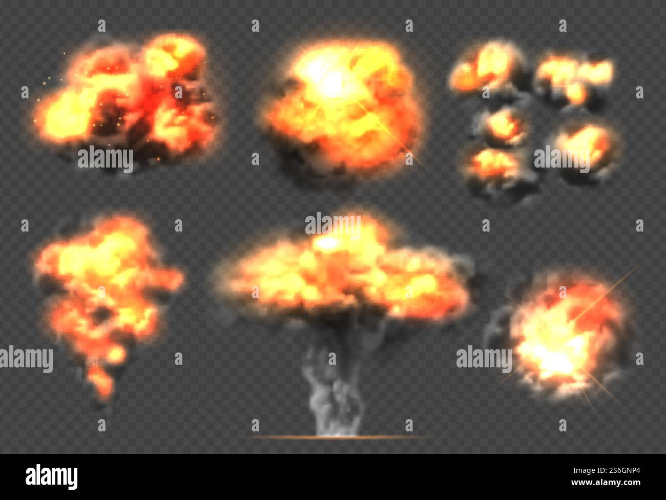 Exploding bomb. Light effect smoke and fireball dramatic explosions ...