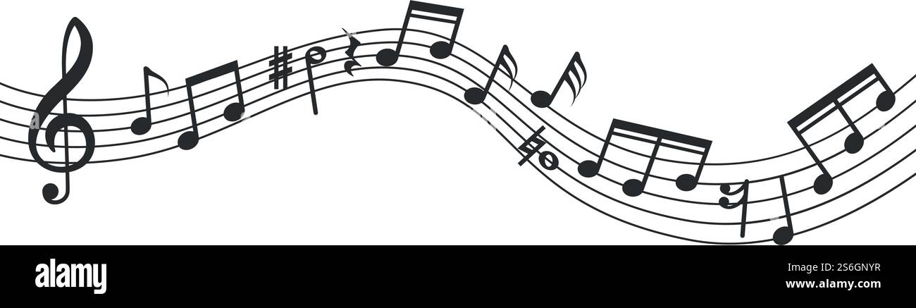 Music note wave. Notes background, musical poster. Isolated abstract ...