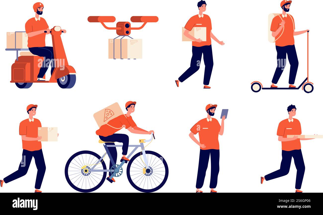 Delivery man. Service boy, courier package. Young postman on bike, male ...