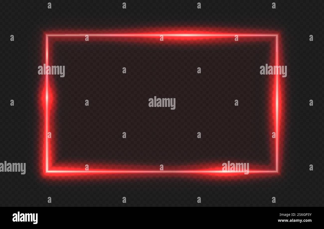 Red neon frame. Lighting banner on transparent background. Isolated ...