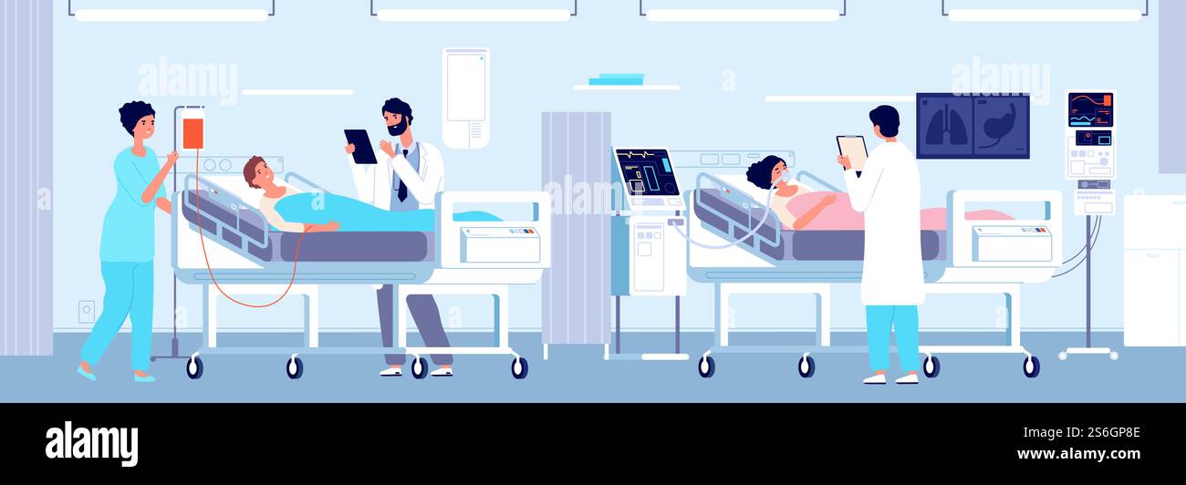 Intensive therapy clinic. Patients hospital care in ward interior ...
