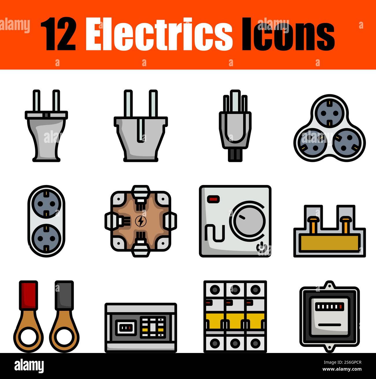 Electrics Icon Set. Editable Bold Outline With Color Fill Design ...