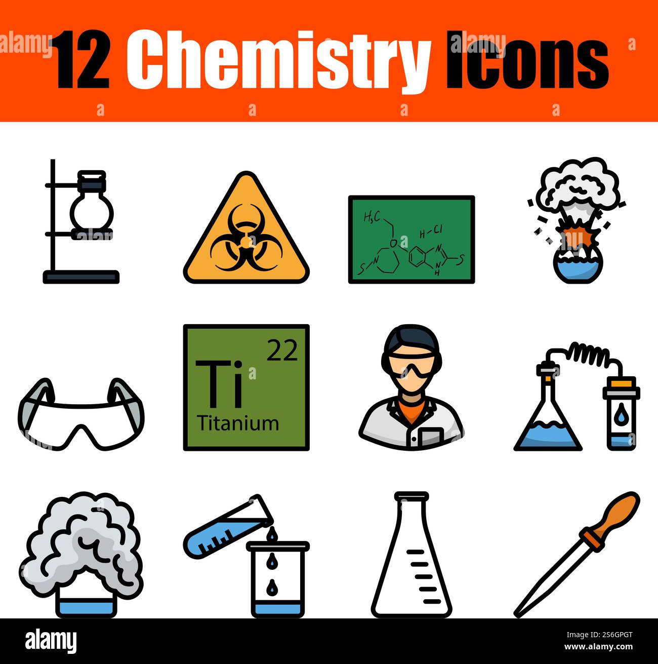 Chemistry Icon Set. Editable Bold Outline With Color Fill Design ...