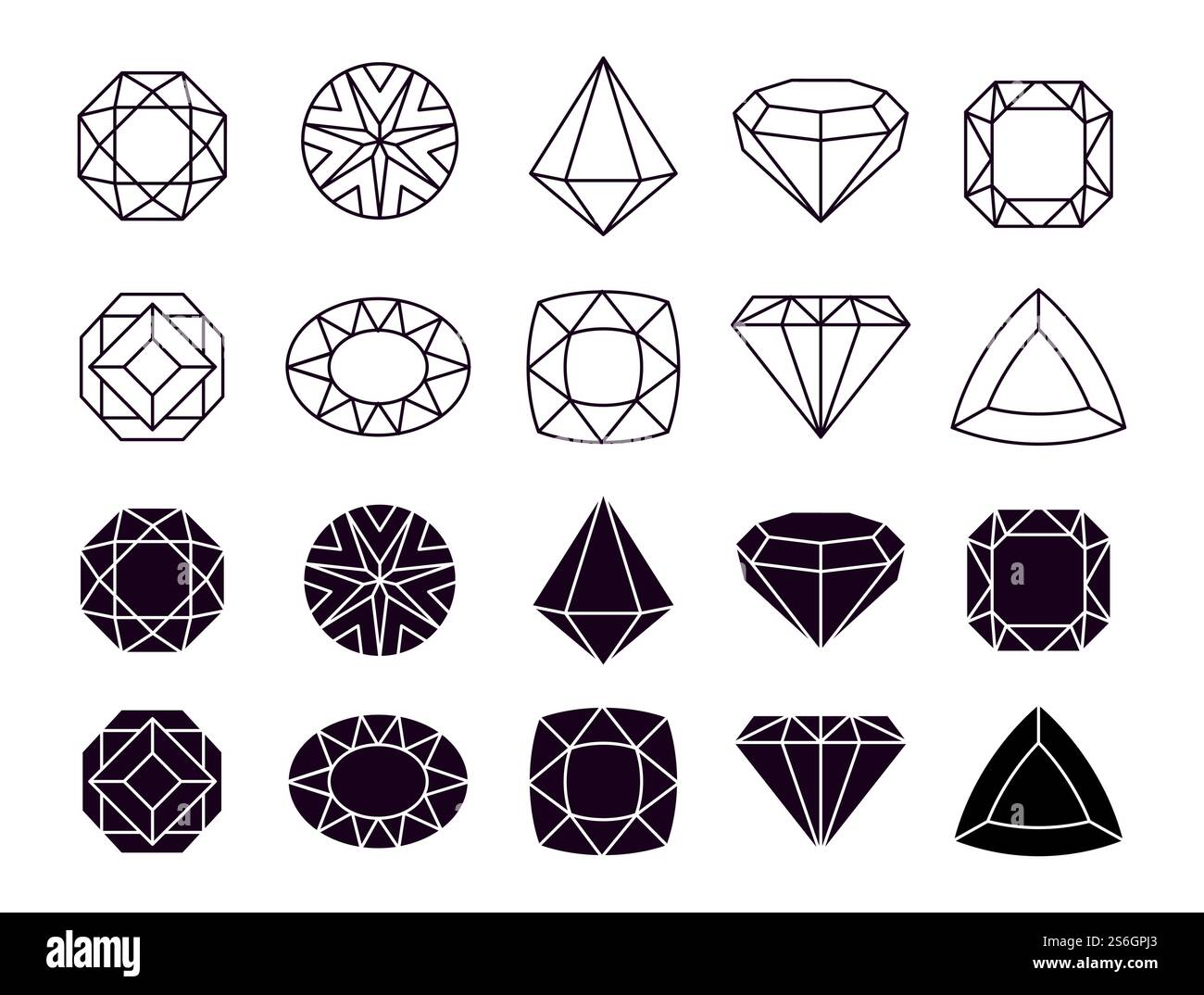 Diamonds icons. Geometric jewelry symbols, shapes luxury brilliants ...
