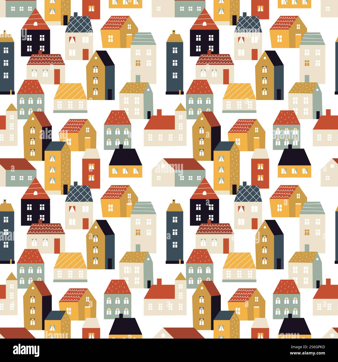 House pattern. Tiny city, cute scandinavian background with homes ...