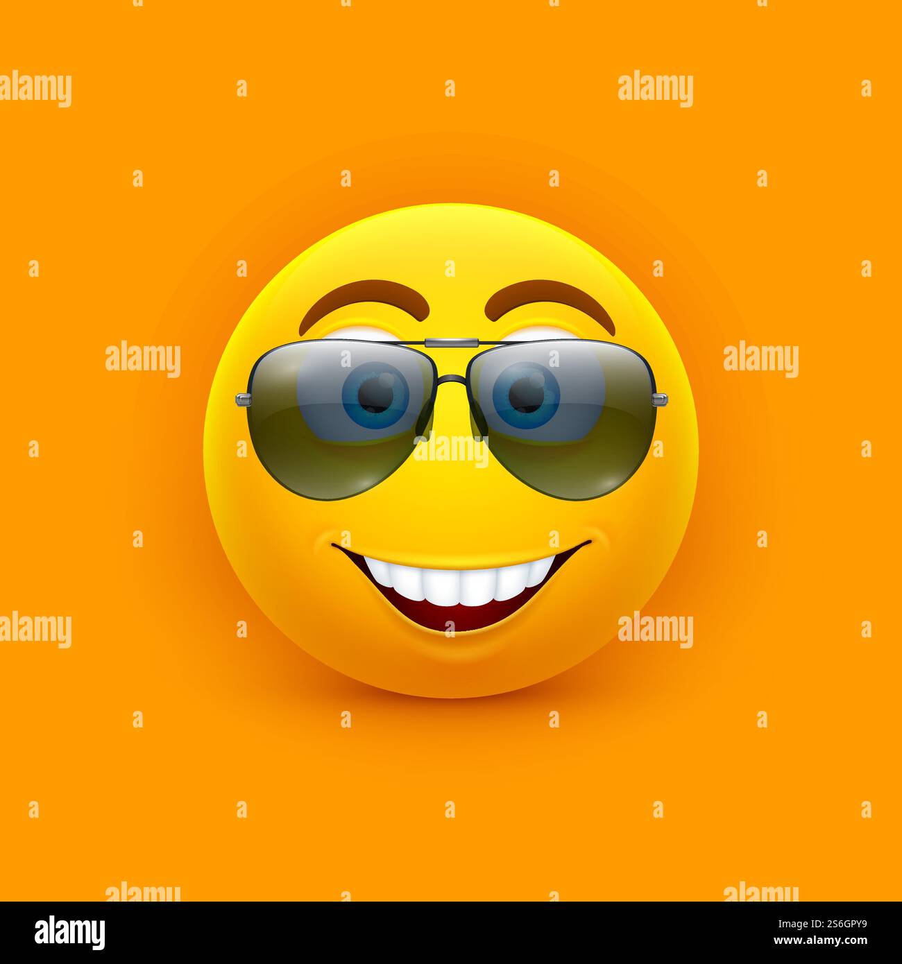 Emoji in sunglasses. Comic icon, yellow smile emoticon wearing glasses ...