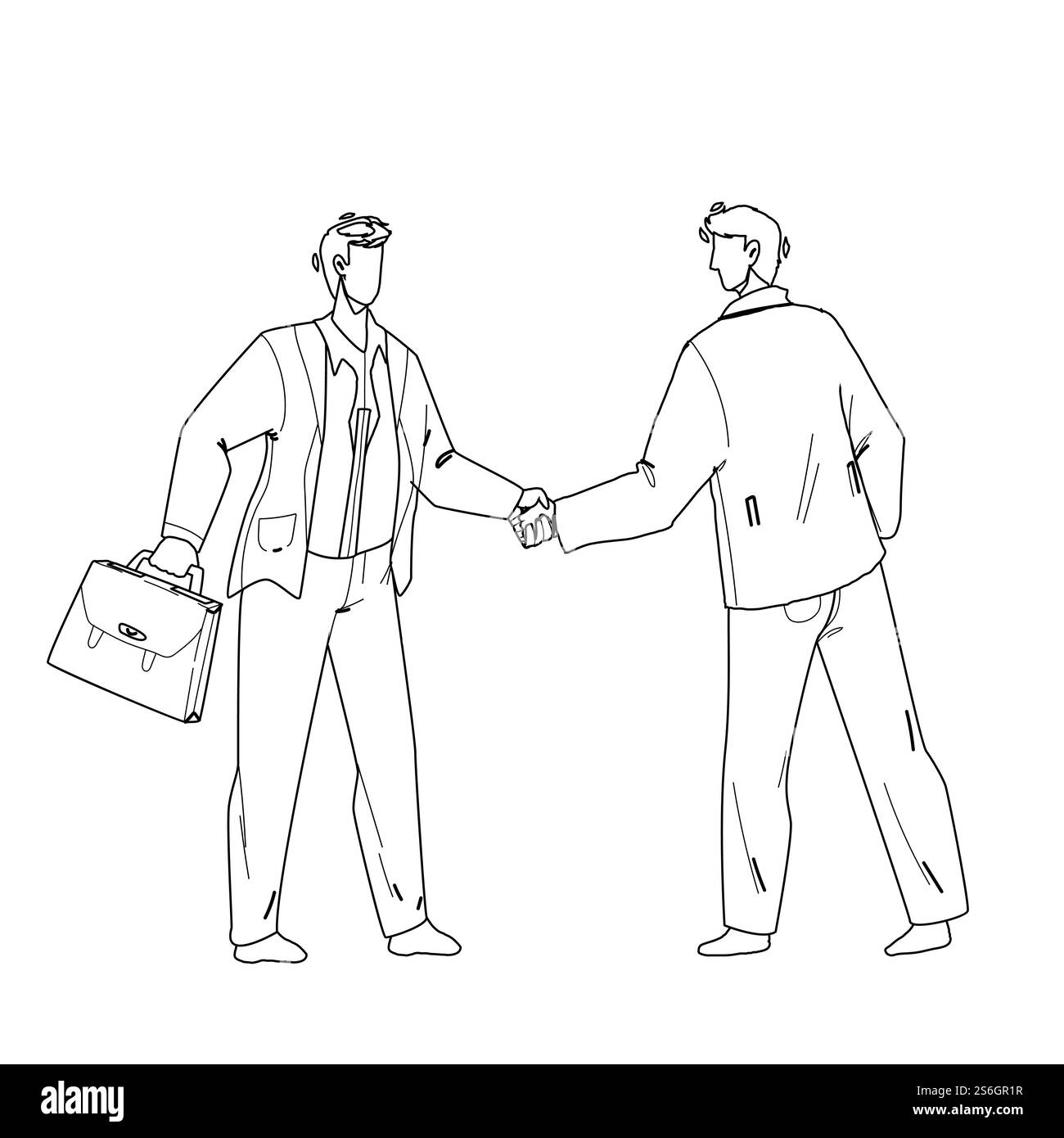 Handshaking Businessmen After Success Deal Black Line Pencil Drawing ...