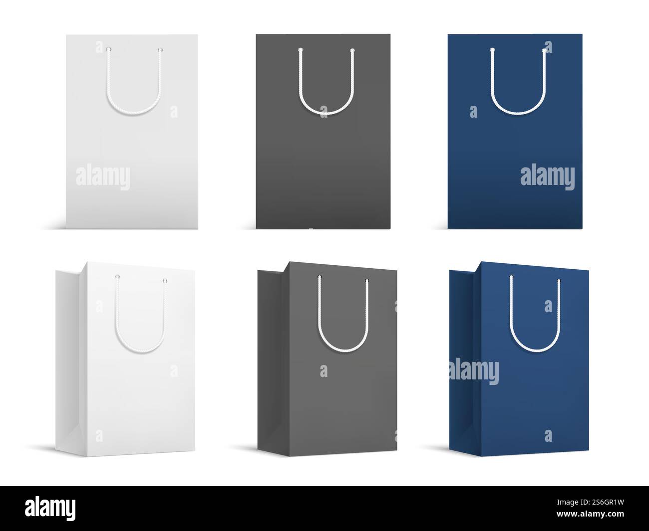 Realistic shopping bags mockup. White black paper packs, isolated 3D ...