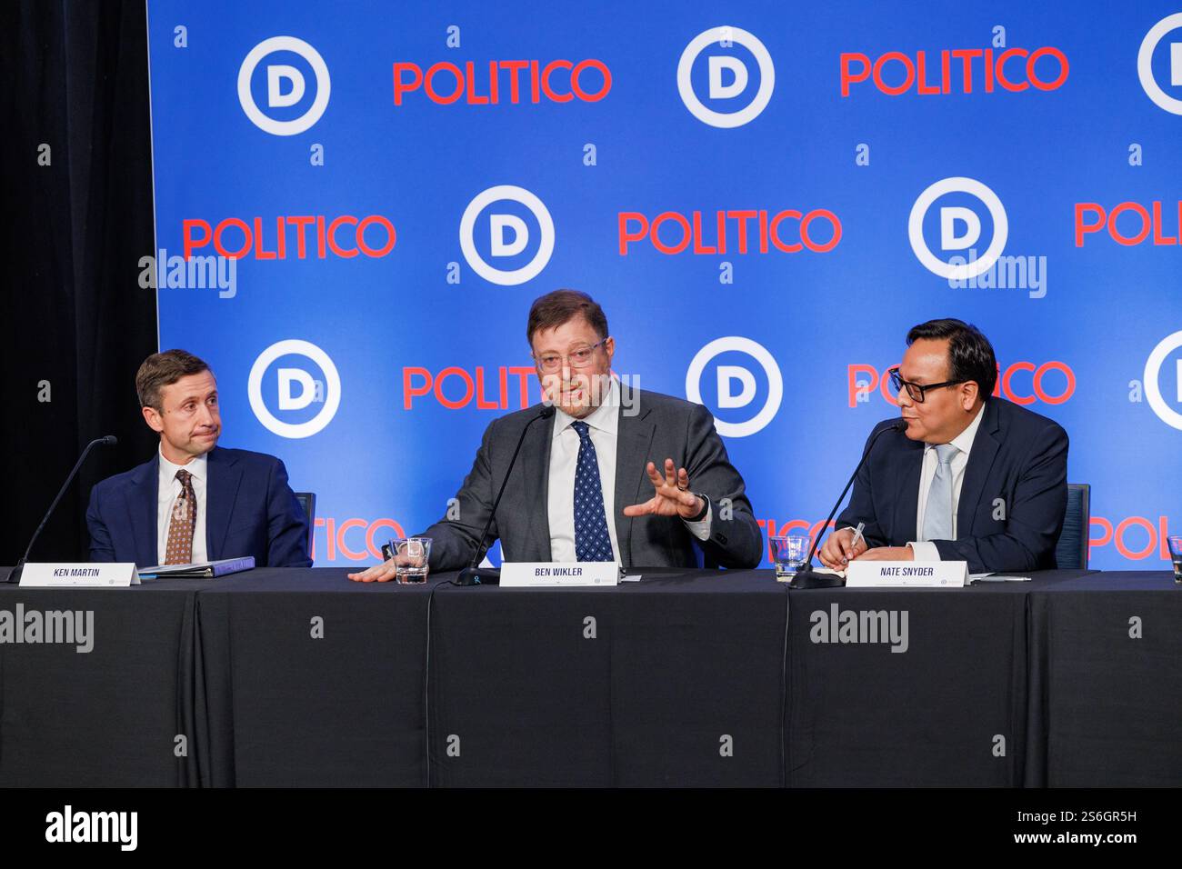 Detroit, USA. 16th Jan, 2025. Ben Wikler, center, speaks at a forum ...