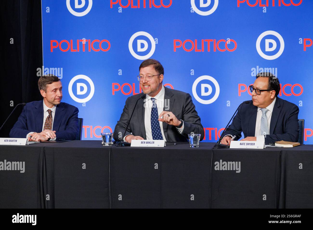 Detroit, USA. 16th Jan, 2025. Ben Wikler, center, speaks at a forum ...