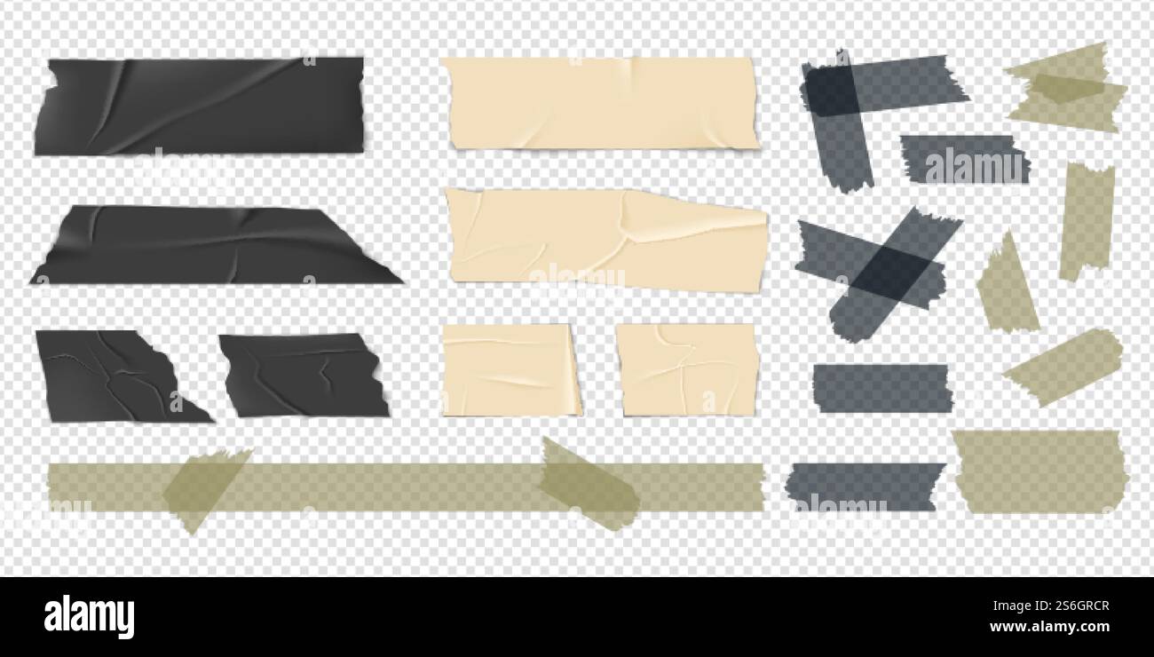 Adhesive tape. Scotch strips, packaging stickers. Isolated realistic ...