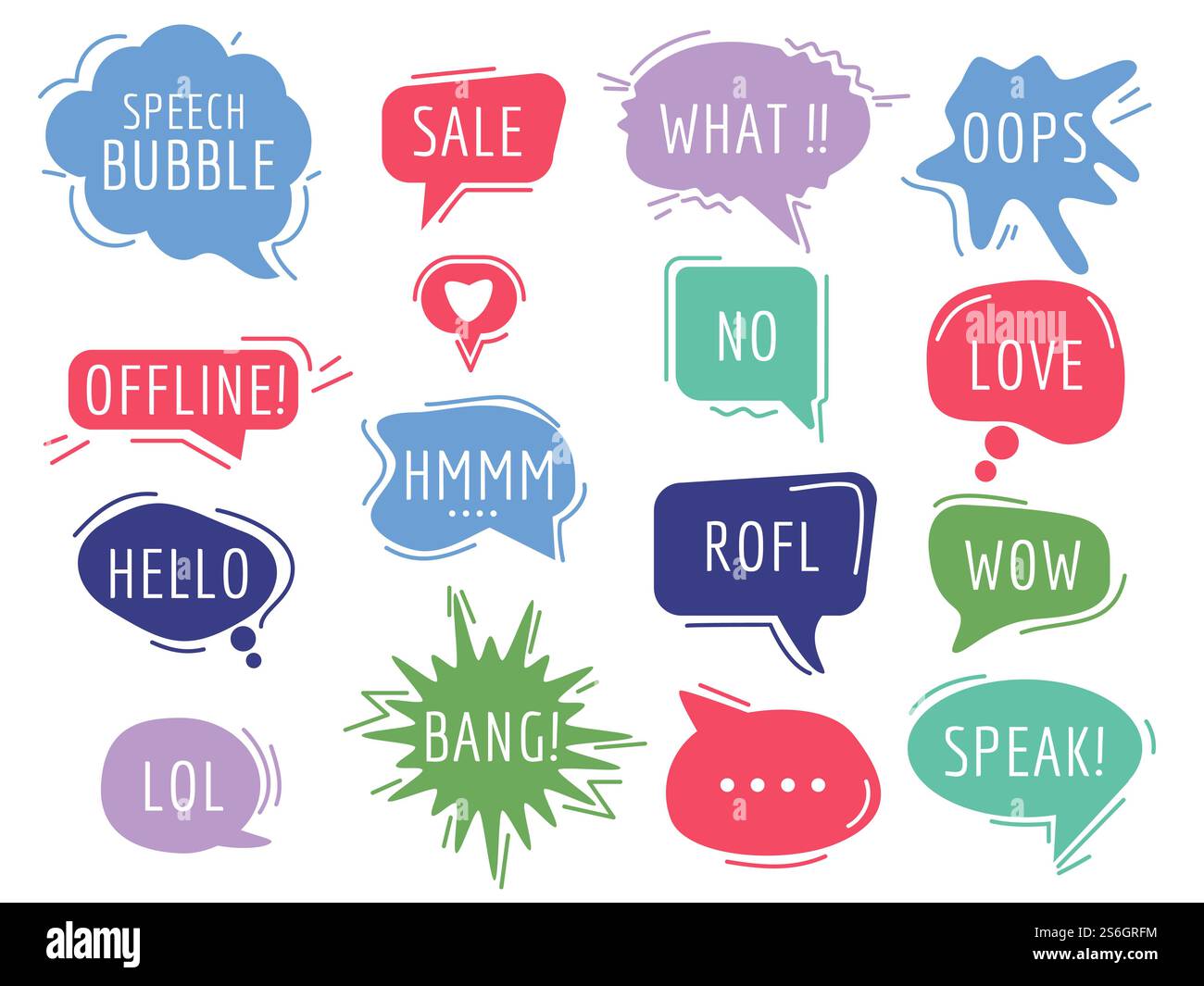 Communication tags. Cartoon speech bubbles with humor phrase text sound ...
