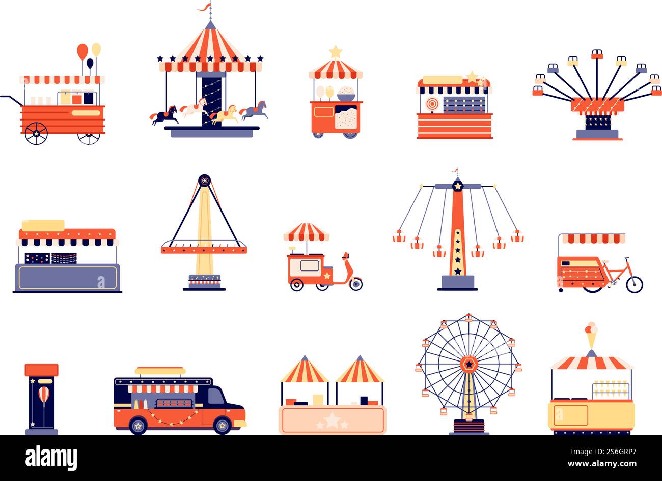 Amusement park icons. City attractions entertainment. Flat coaster and ...