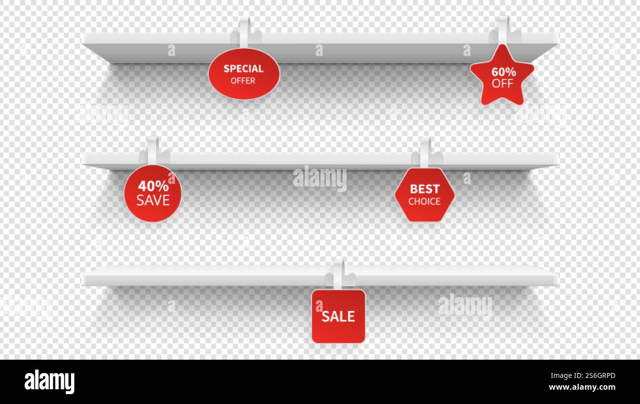 Shop shelves. Isolated retail presentation racks. supermarket 3d shelf ...