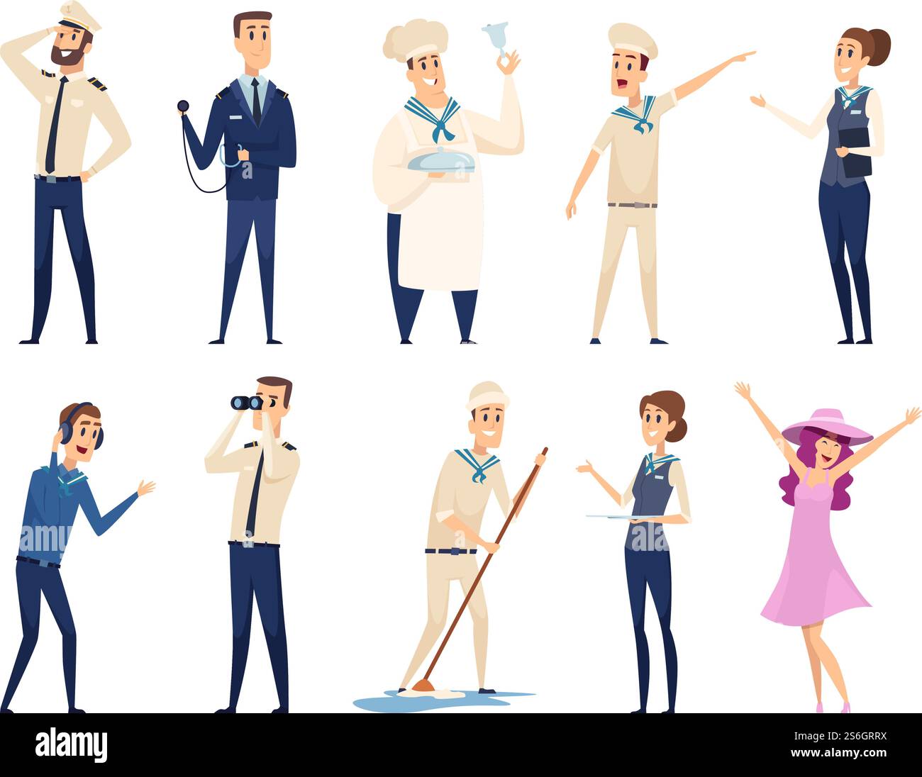 Sea cruise. Sailing captain shipping officer navigating crew ocean ...