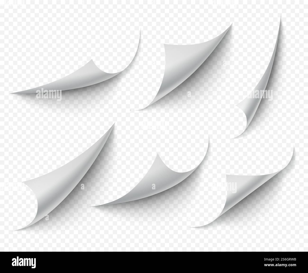 Curled corners. White transparent empty curve pages vector realistic ...