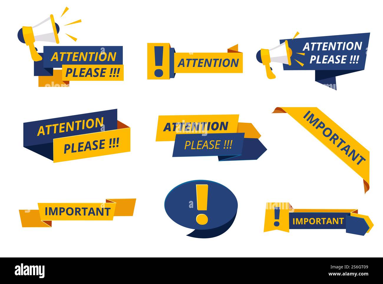 Attention badges. Important messages notice banners caution ...