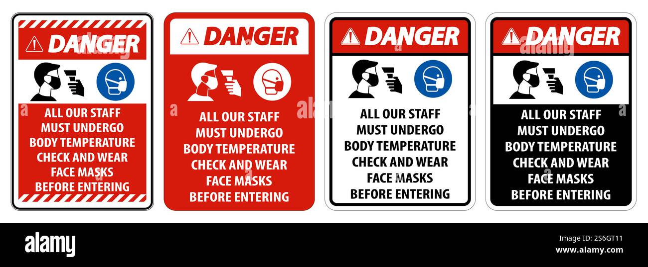 Danger Staff Must Undergo Temperature Check Sign on white background ...