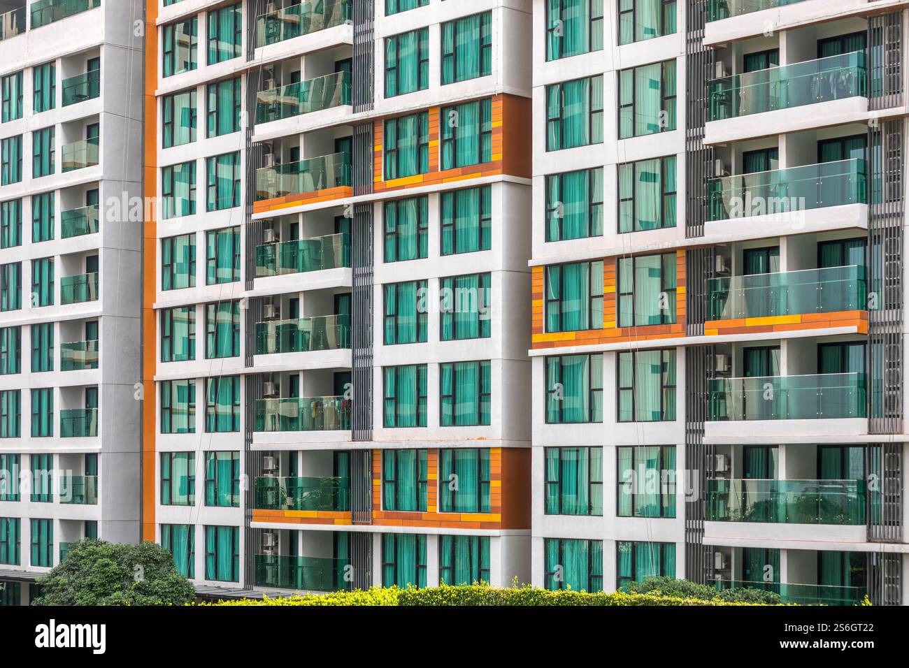 Apartment windows of a modern luxury apartment block in Ho Chi Mih City ...