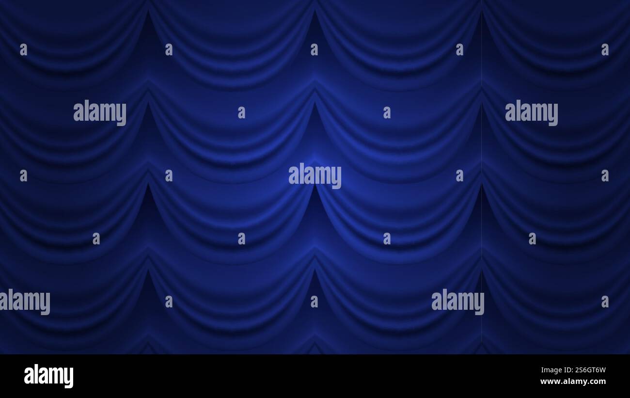 Blue curtain. Closed curtain vector background. Blue drapery for ...