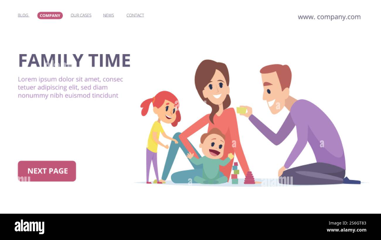 Family time. Cute cartoon parents and children. Happy girl, baby ...