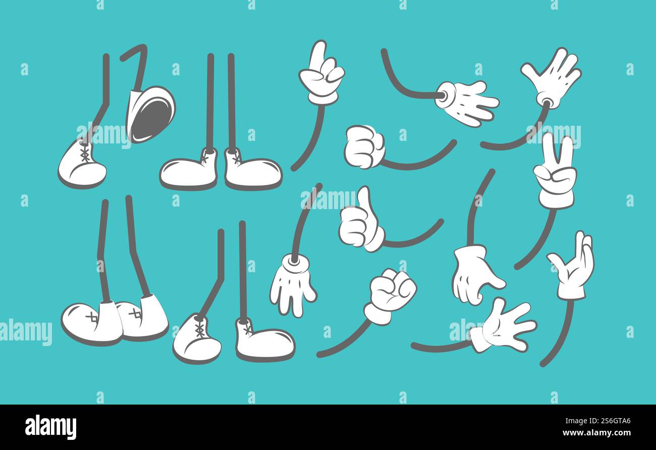 Body parts cartoon. Hands and legs animation creation kit clothing ...