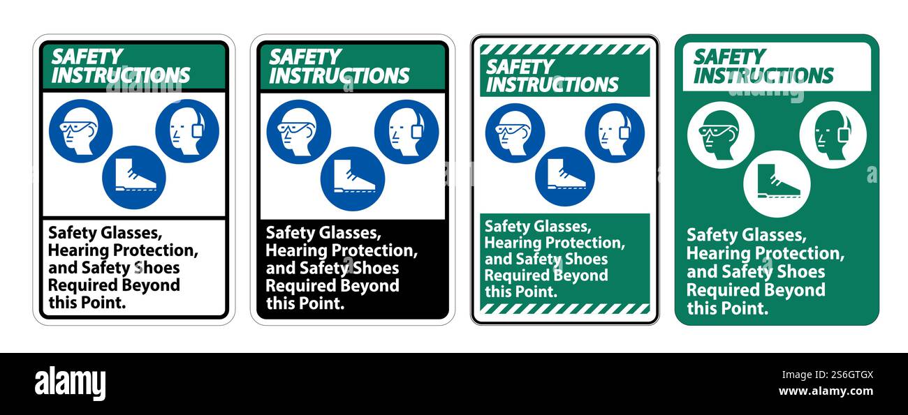 Safety Instructions Sign Safety Glasses, Hearing Protection, And Safety ...