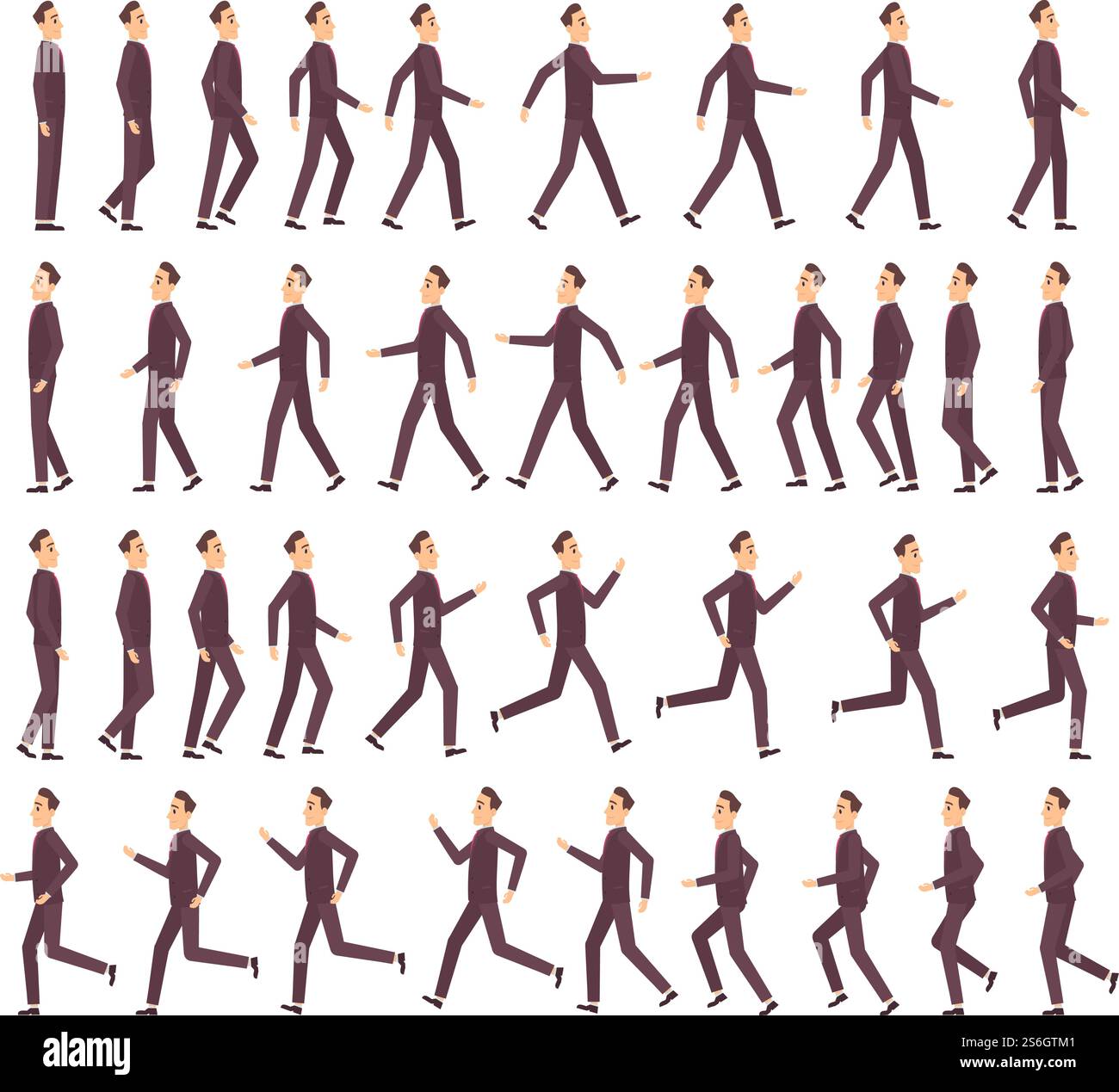 Running man. Businessman fast running keyframe animation 2d cartoon ...