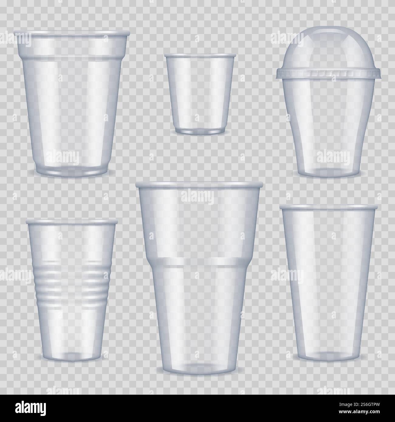 Plastic cups. Transparent empty vessel for beverage food and drinks ...