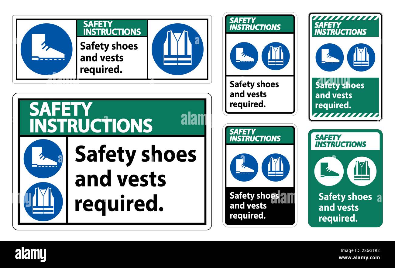 Safety Shoes And Vest Required With PPE Symbols on white background ...