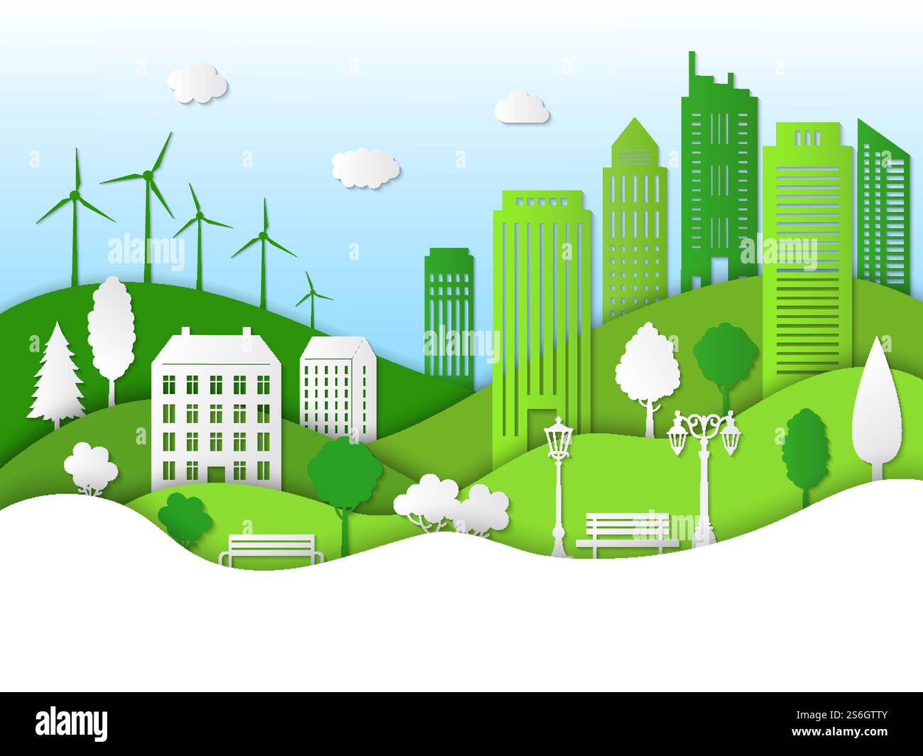 Paper buildings. Origami houses with shadows white urban constructions ...