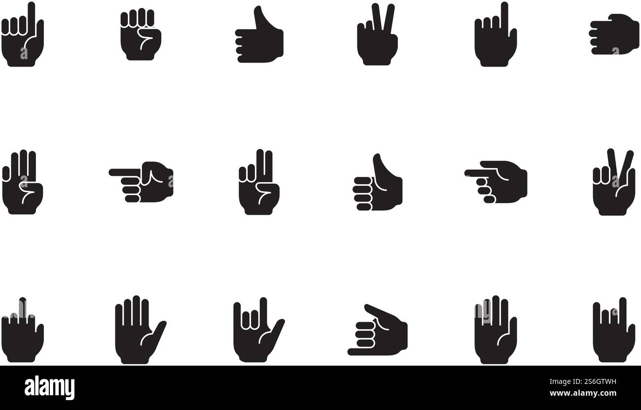Gestures symbols. Human hands palm fingers zero one devil sign victory like gestures vector ...