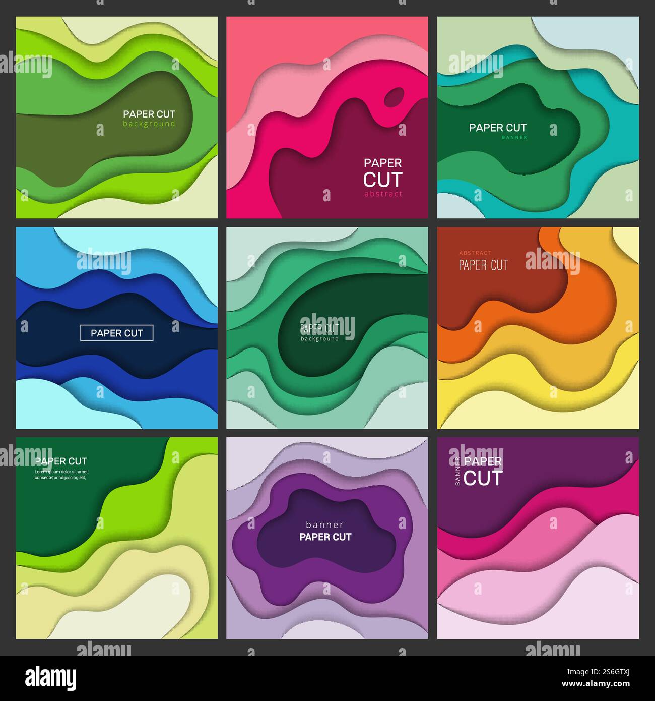 Cutting paper banners. Origami abstract waves with shadows colorful ...