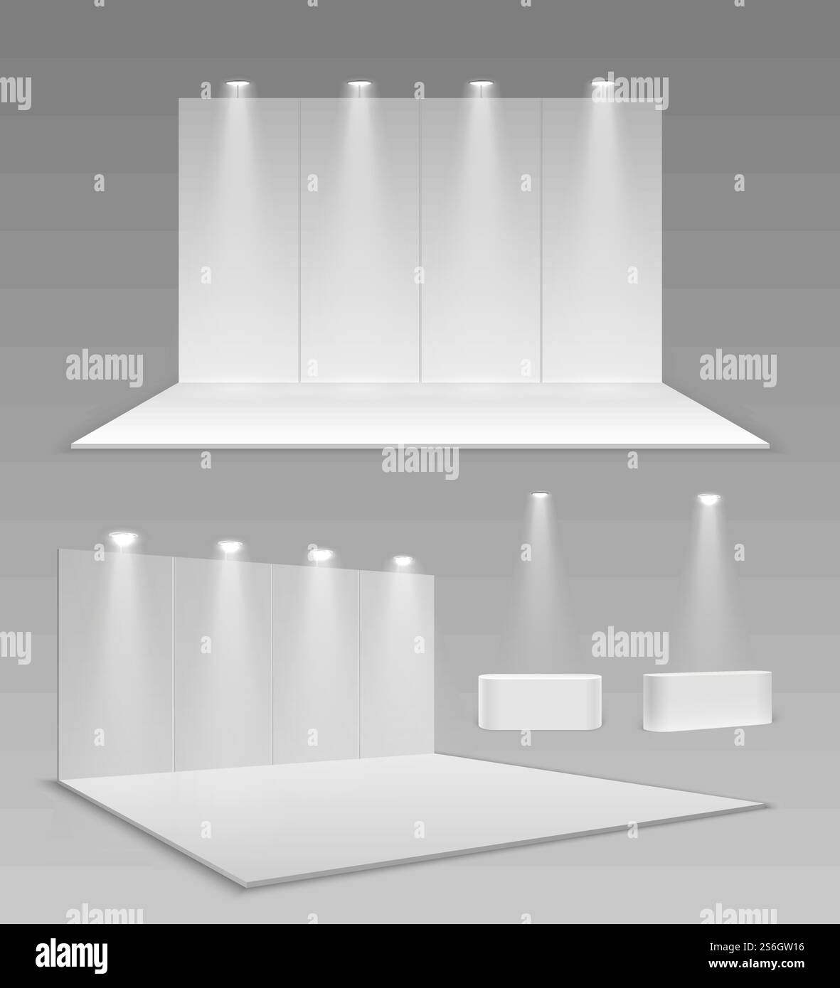 Realistic empty stands. 3d event exhibition panel mockup, modern blank ...