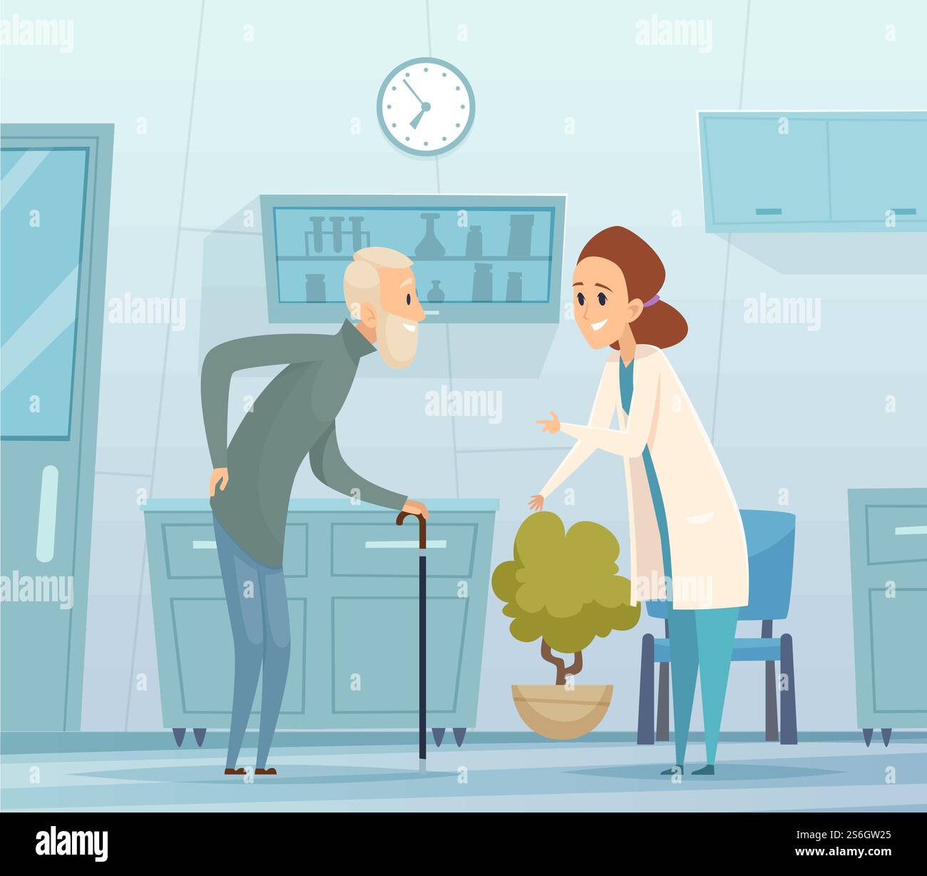 Medicine for elderly. Geriatrics, old man and doctor. Hospital visit ...