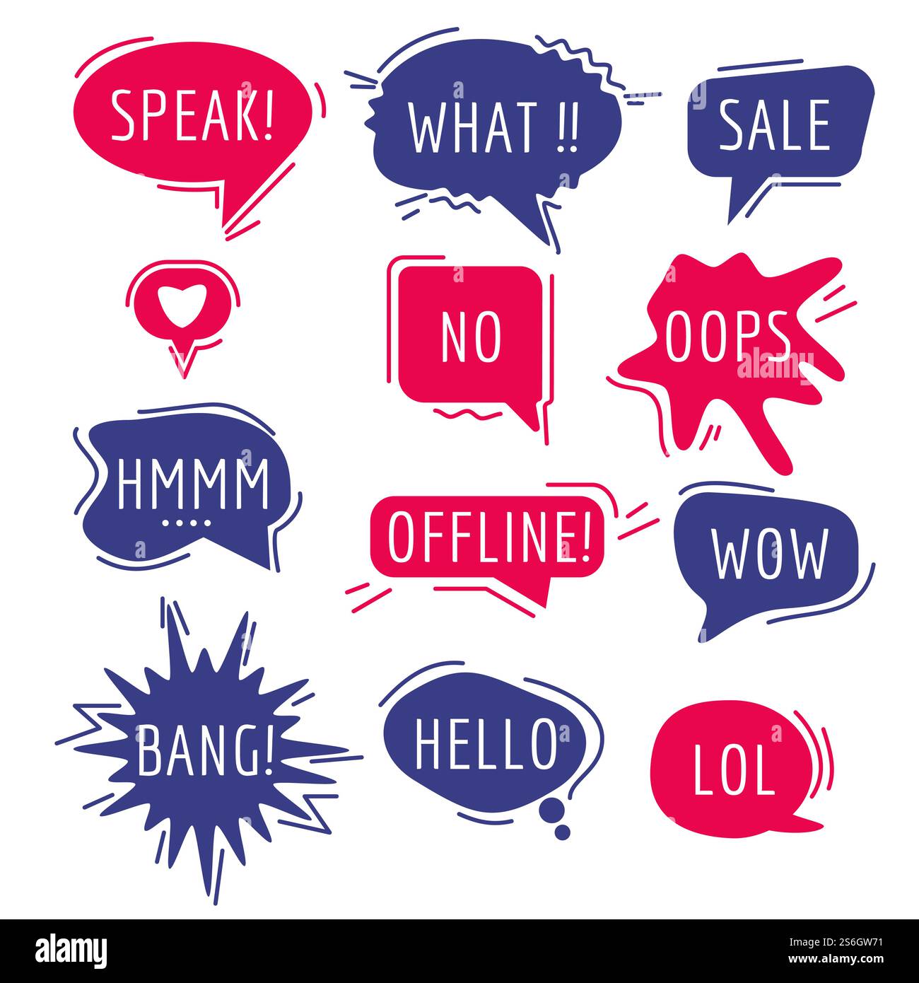 Speech bubbles text. Thinking words and phrase sound humor sticker ...