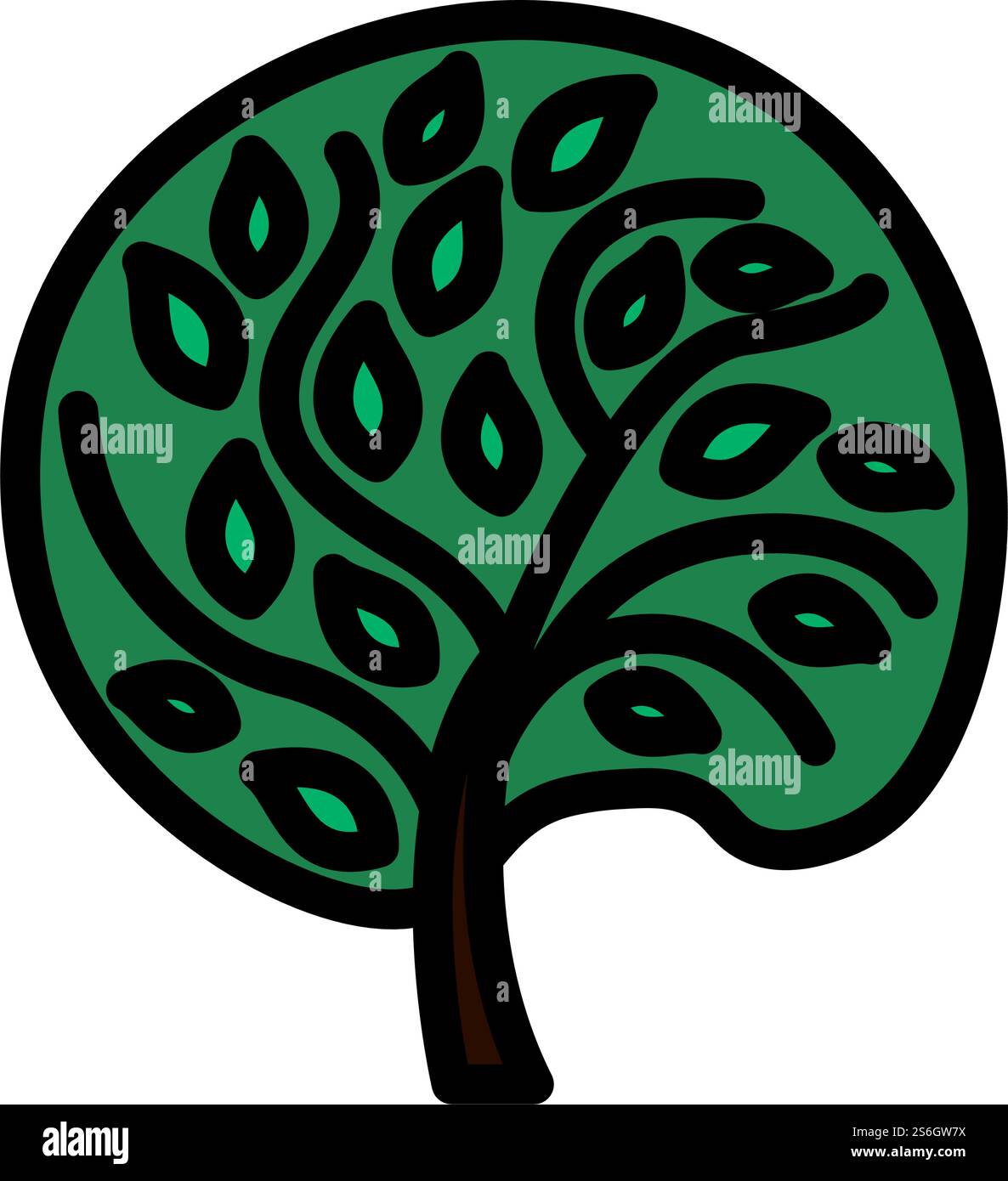 Ecological Tree With Leaves Icon. Editable Bold Outline With Color Fill ...